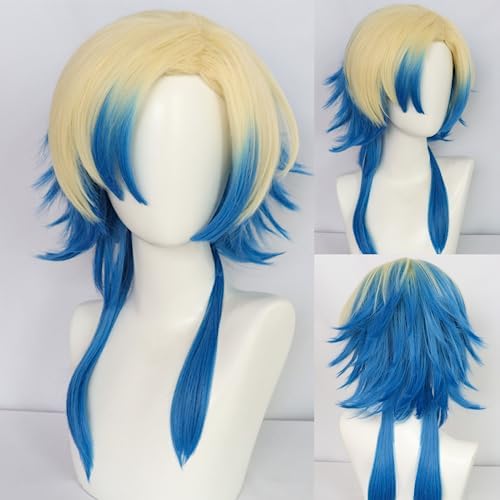 Amazon.com: ANOGOL Hair Cap+ Short Blonde Gradient Blue Wig Yellow Wig ...