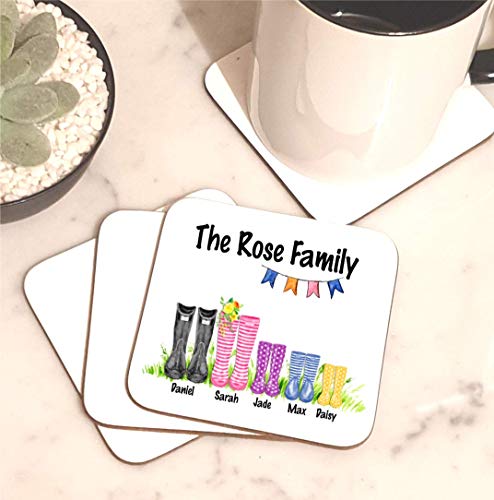 Family Wellington Boot Welly Name Personalised Coaster Mug Mat Set of 4 ...