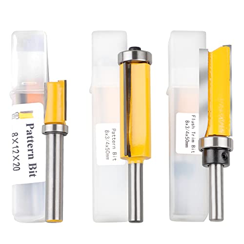 3 x 8 mm Flush Cutter Shaft, Milling Cutter 8 mm Shank Router for ...