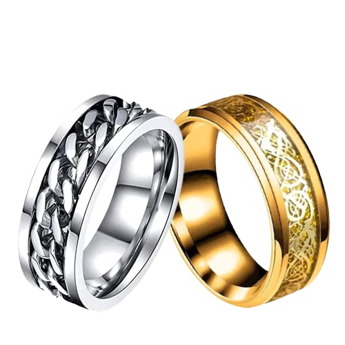 Vientiq Dragon Spinner Gold & Silver Combo Ring for Men : Amazon.in ...