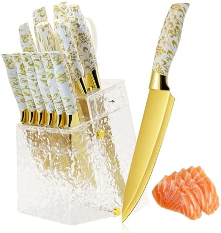 Amazon.com: CHROME CLUB Stainless Steel White and Gold Knife Set with ...
