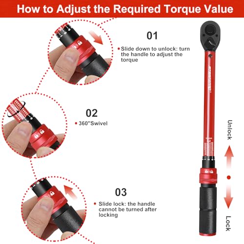 ATsafepro Torque Wrench 1/2 Inch 20-220 Nm, Dual-Direction Adjustable ...