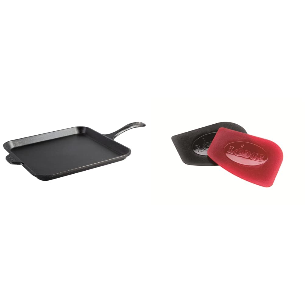 Amazon.com: Lodge Cast Iron Square 11" Griddle & SCRAPERPK Durable Pan ...