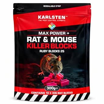Karlsten Rat & Mouse Poison Blocks 300g – High-Strength Ruby 25 ...