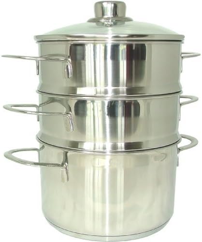 Induction Hob Steamer Set - 3 Tier Stainless Steel with Glass Lid 18cm ...