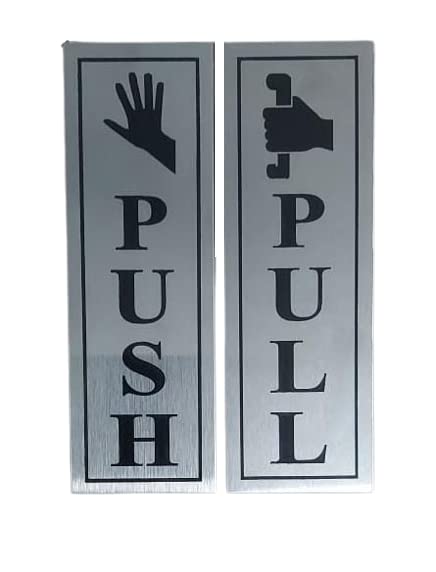 Push Pull Name Plate Signage Board self Adhesive Stainless Steel ...