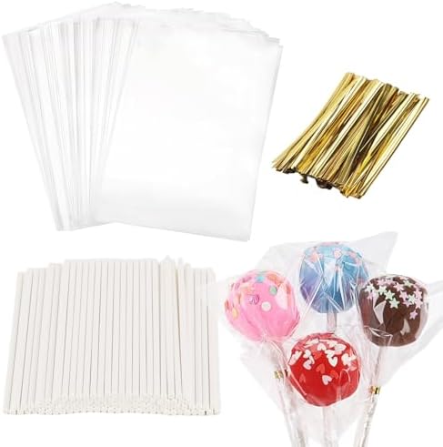 300 Pcs Cake Pop Sticks and Wrappers Kit, Including 6 Inch Paper ...