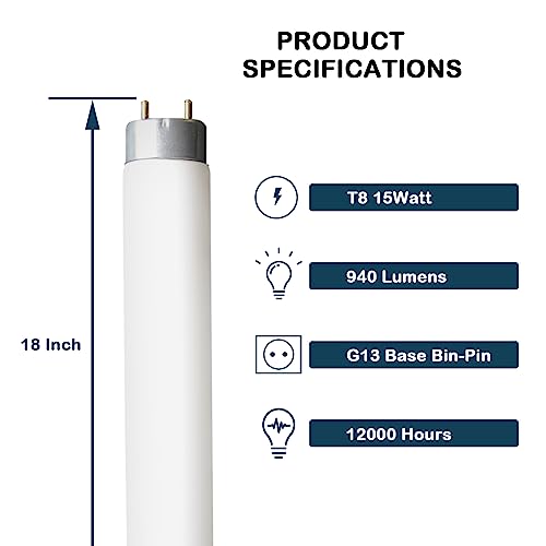 18" F15T8-CW 15 Watt Cool White,T8 Fluorescent Linear Tube Lamp ...
