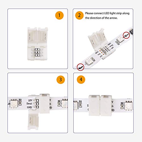 Snapklik.com : LED Strip Connector Kit, 5-Pack 3Pin L Shape 10mm Wide ...