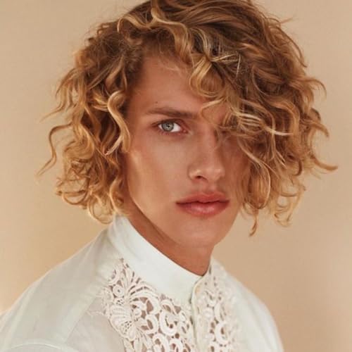 Amazon.com : Sallcks Men's Short Curly Blonde Hair Wigs Heat Resistant ...