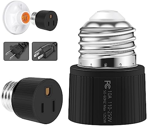 Black 2 Prong and 3 Prong Light Bulb Socket,Baocuz E26/E27 Light Socket ...
