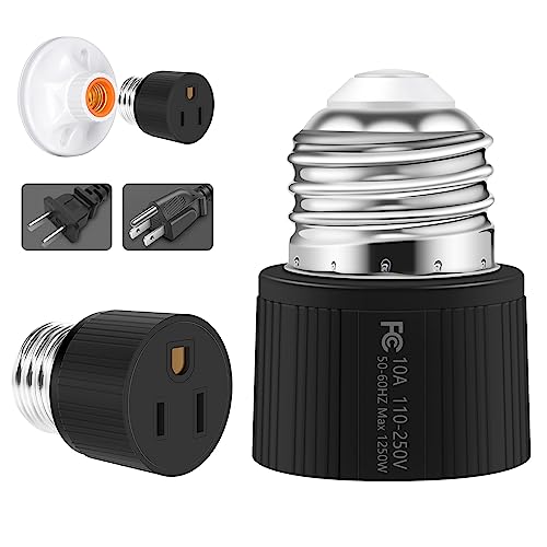 Black 2 Prong and 3 Prong Light Bulb Socket,Baocuz E26/E27 Light Socket ...