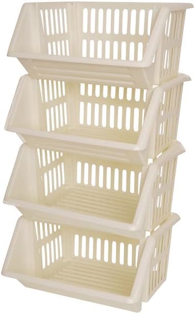 Large 4 Tier Stacking Baskets Storage Veg Rack Plastic Stackers, Black ...
