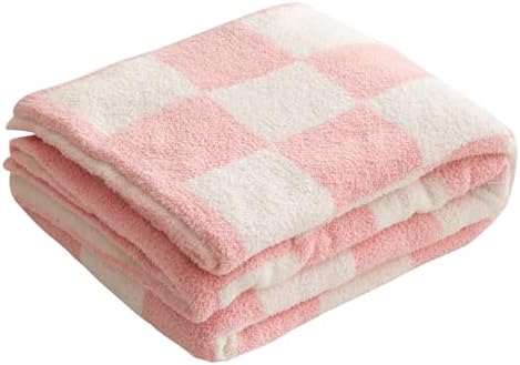 Amazon.com: Cyusri Pink Checkered Throw Blanket - Soft Cozy Breathable ...