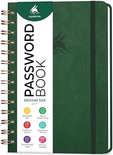 Clever Fox Password Book Spiral – Internet Address & Password Organizer ...