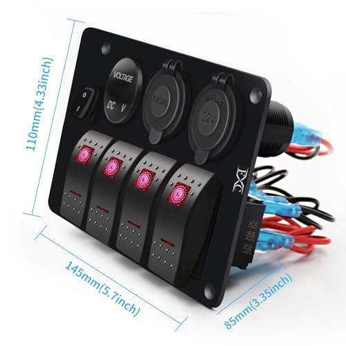 Snapklik.com : Red 4 Gang Marine Boat Rocker Switch Panel, Waterproof ...