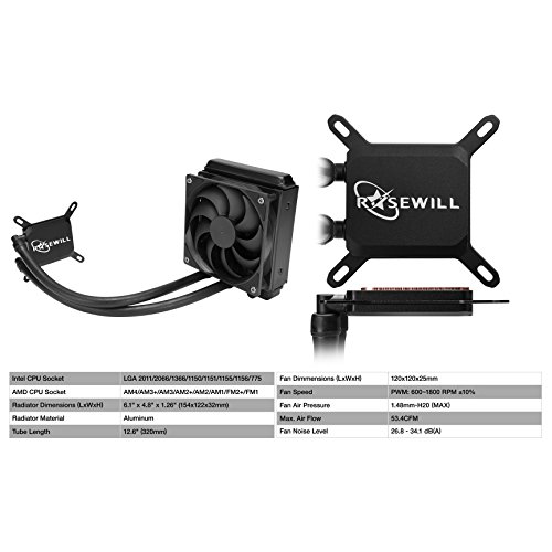 Rosewill CPU Liquid Cooler, Closed Loop PC Water Cooling, Quiet 120mm ...