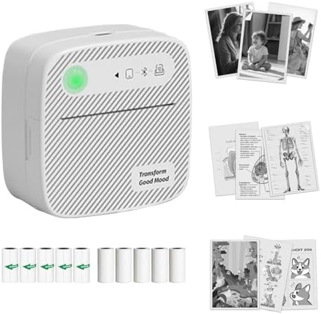 Amazon.com: Moxzuueo Portable Mini Sticker Printer with 11 Rolls Paper ...