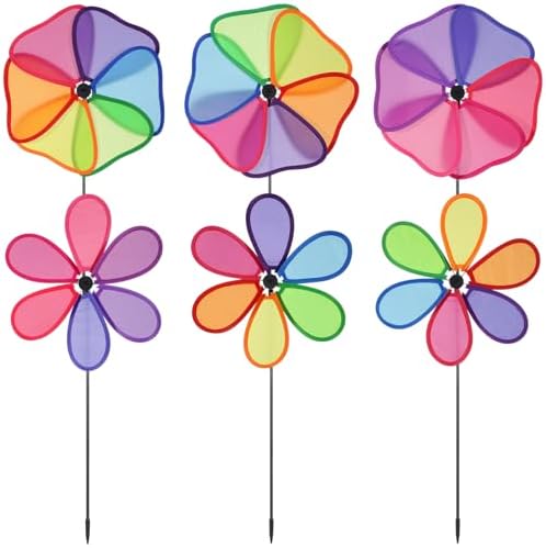 Amazon.com: 6 Pack Flower Wind Spinners, Rainbow Garden Wind Spinners ...