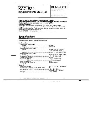 Instruction Manual for Kenwood KAC-524 Amplifier Owners Instruction ...