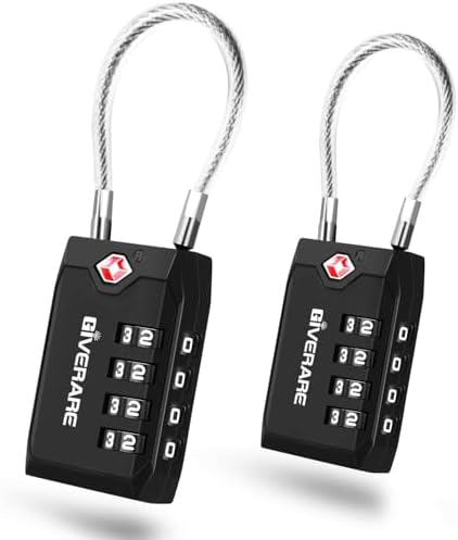 2 Pack TSA Approved Travel Luggage Locks, 4-Digit Cable Combination ...