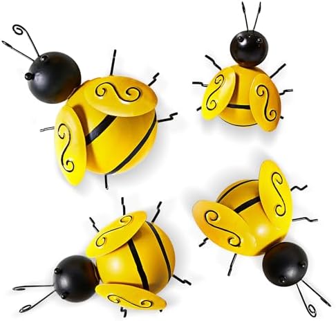REDSTAR 4pc Metal Bumble Bee Garden Ornaments Outdoor Wall Decorations ...