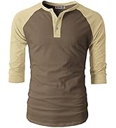 H2H Men's Slim Fit Casual Raglan 3/4 Sleeve Henley Baseball Jersey Knit ...