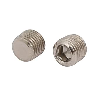sourcing map Metal Flat Head Prisoner Screw 1/8 BSP 2pcs Silver Tone ...