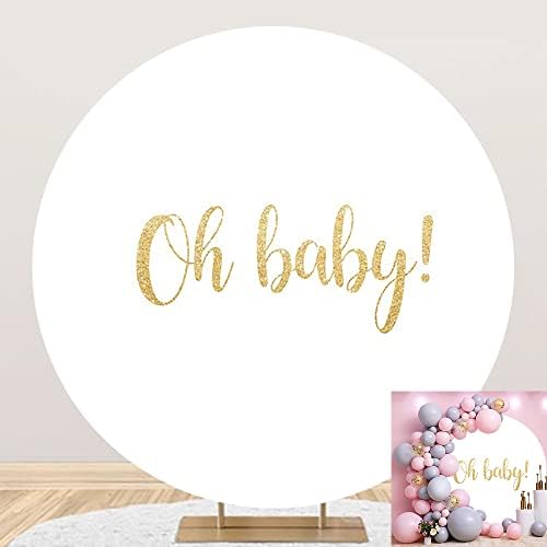 Amazon.com: White Round Backdrop Cover Gold Oh Baby Backdrop 5x5ft ...