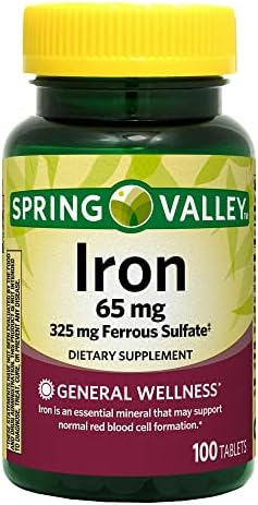Amazon.com: Spring Valley Iron 65 mg 325 mg Ferrous Sulfate 100 Tablets ...
