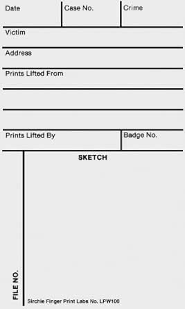 Sirchie Lifted Fingerprint Backing Card, 3" Width x 5" Height, White ...