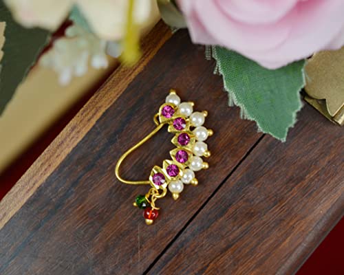 Buy Maharashtrian Nath without piercing Clip On Banu Nose Ring Pearl ...