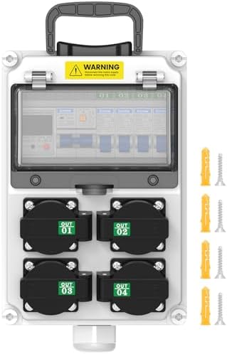 Power Distribution Box 110V，IP65 Weatherproof Breaker Box with NEMA 5 ...