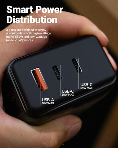 Addtam 65W Original USB-C PD Fast Charging Adapter, Multi-Port Wall ...