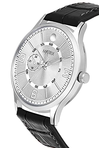 Matrix Men's Signature Two Hands & Cut Glass with Leather Strap Analog ...