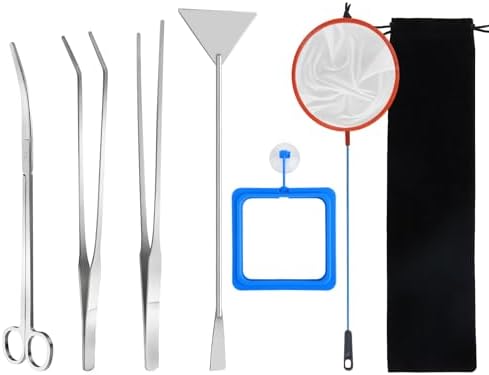 Lweiiws Aquarium Aquascape Tools Kits, 7 in 1 Anti-Rust Aquatic Plant Aquascaping Tool Stainless ...