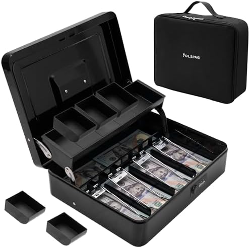 Amazon.com: Polspag Cash Box with Bag & Combination Code, Metal Money ...
