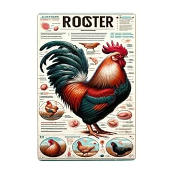 Vintage Illustrated Rooster Anatomy Chart - Rustic Farmhouse Kitchen ...