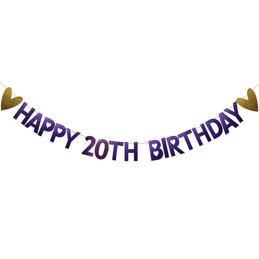 Snapklik.com : Happy 20th Birthday Banner, Pre-Strung, Purple Glitter ...