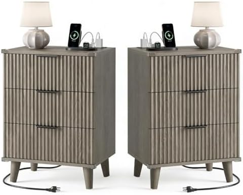 Amazon.com: Lulive Wood Night Stand Set 2 Fluted Dresser for Bedroom 3 ...