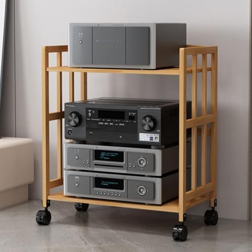 4-Tier Wooden with Wheels - Mobile Entertainment Stand for Speakers DVD ...