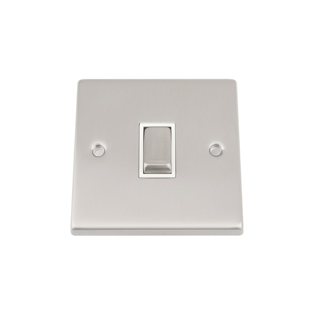 Light Switch Single 1 Gang - Satin Matt Chrome - Square - White Insert ...
