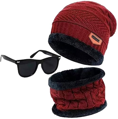 Buy Giffemans Beanie/Skull Cap & Neck Warmer (Muffler) Aviator Black ...