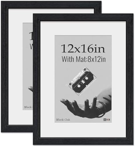 Amazon.com: 12x16 Black Gallery Picture Frame with 8x12 Mat - Wide ...