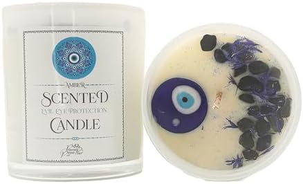 Amazon.com: Evil Eye Decor - Healing Crystal Candle with Lavender ...