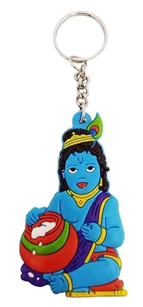 ES Rubber Lord Krishna Keychain Soft Silicone Butter Pot Gopal Keyring ...