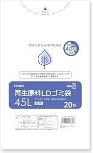 Amazon.co.jp: （まとめ買い）シモジマ HEIKO 再生原料LDゴミ袋 45L 透明 20枚入 006609516 【×5】 : ドラッグストア