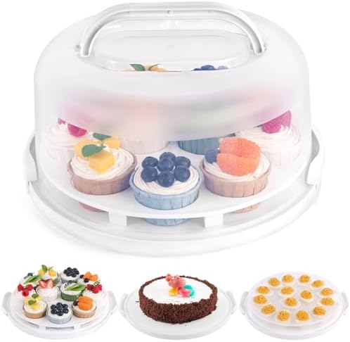 Amazon.com: HANSGO Round Cake Carrier, White Cake Container with Lid ...