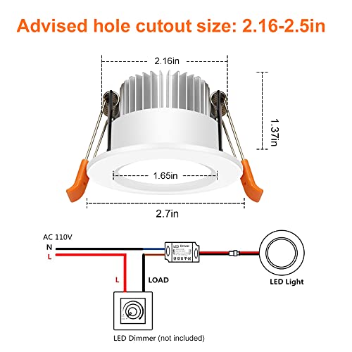 Snapklik.com : 2 Inch LED Recessed Lighting, 3W Dimmable Downlight ...