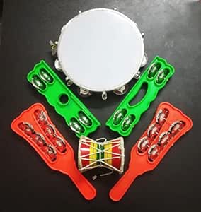 Plastic Hand Taal, Khartal, Damru or 08 inchi Dafli combo set Indian ...